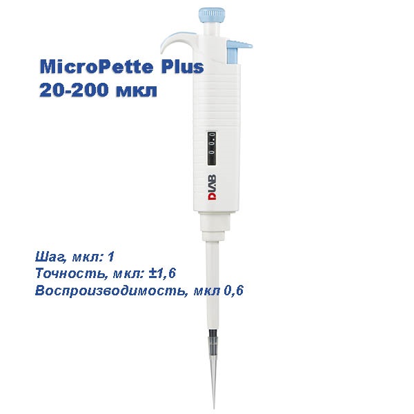 Одноканальный дозатор DLAB переменного объема MicroPette Plus 20-200 ...